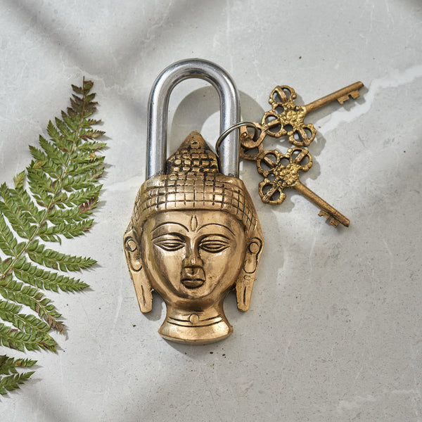 Divine Security: Hindu Lord God Brass Padlock - Brass Lock with Key ...