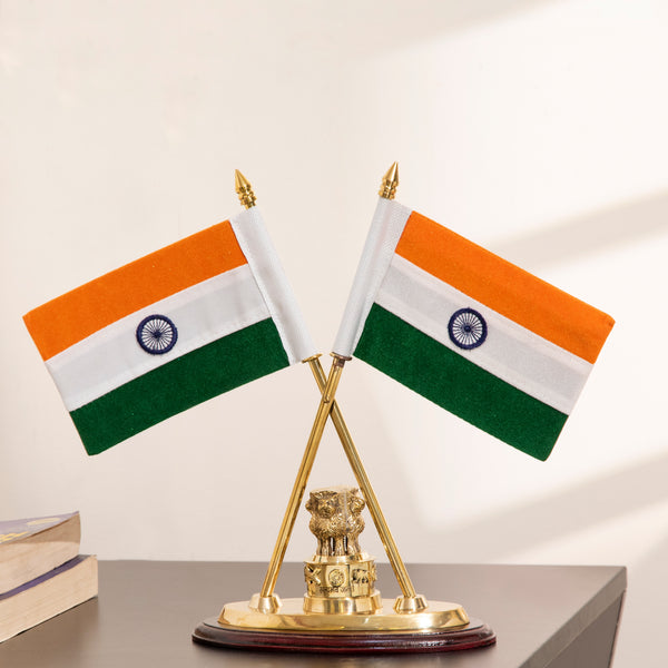 Brass National Flag Stand 12 inch – Office & Patriotic Gift - Darbar Craft