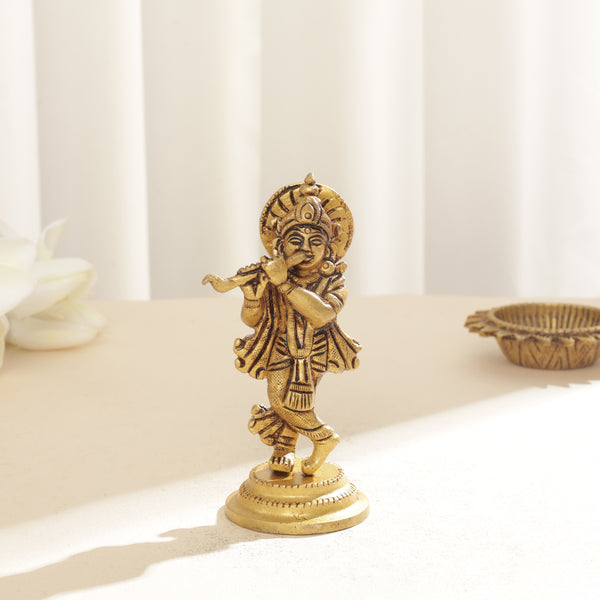 Brass Lord Krishna Idol (4 Inch) – Sacred Décor & Gifts - Darbar Craft