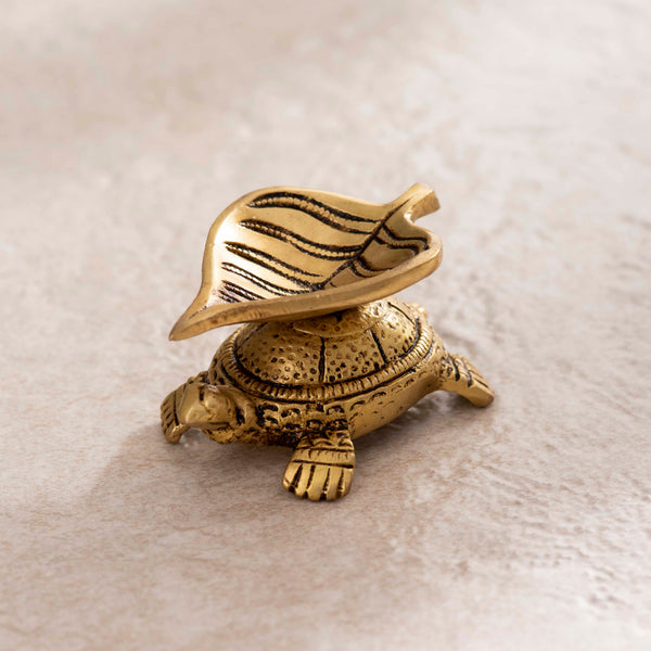Brass Leaf Deepak With Turtle - 1.5 Inch - Darbar Craft