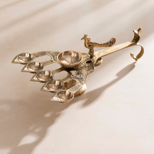 Brass Peacock Panch Aarti [ 11 inch] - Darbar Craft
