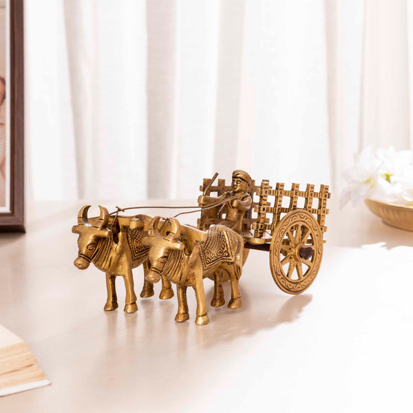 Brass Two Bull Cart [5 inch] - Darbar Craft