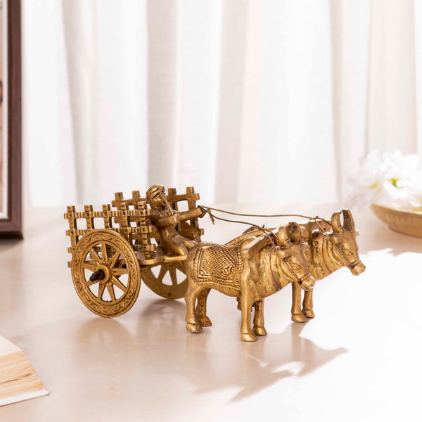 Brass Two Bull Cart [5 inch] - Darbar Craft