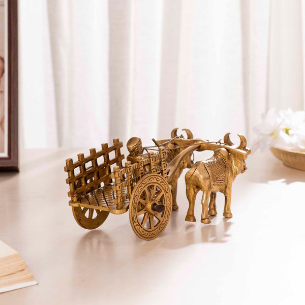 Brass Two Bull Cart [5 inch] - Darbar Craft