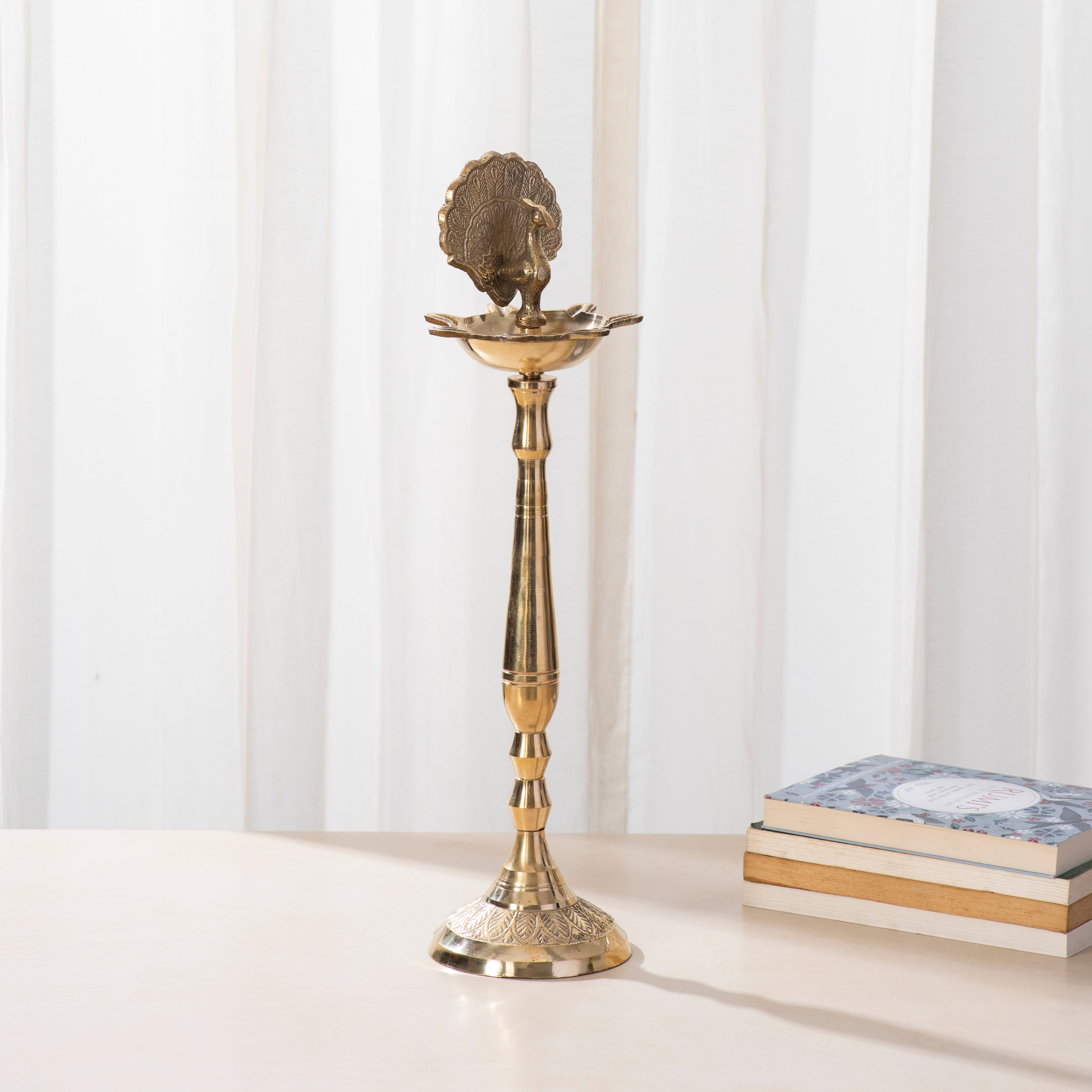 Brass Peacock Samai Lamp- 17 inch - Darbar Craft