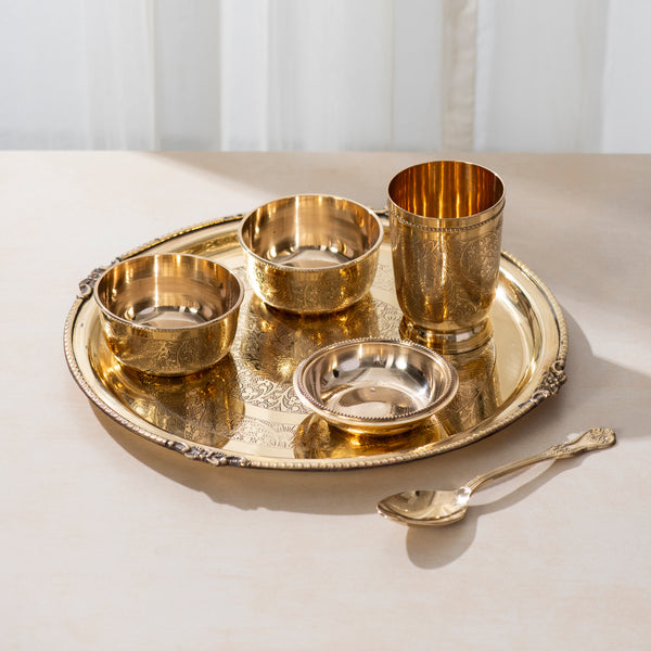 Brass Thal Set (12 Inch) - Pure Pital Dinner Set | Darbar Craft