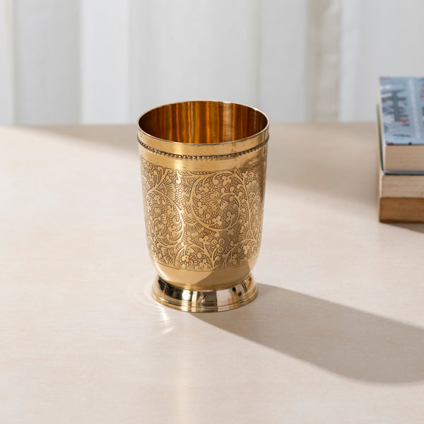 Pure Brass Engraved Glass set of 2 - Darbar Craft