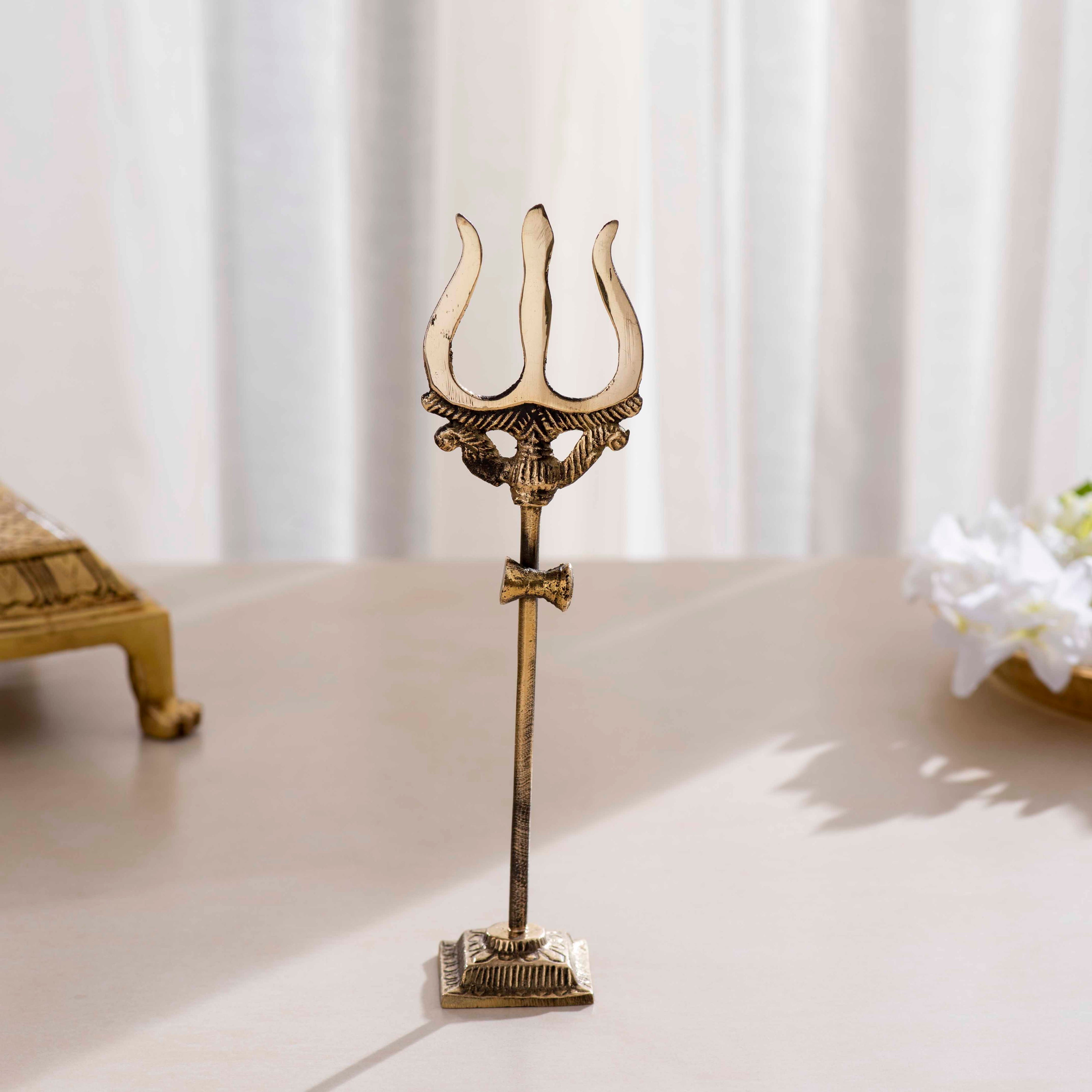 Brass Trishul With Square Base [ 7.5 inch] - Darbar Craft
