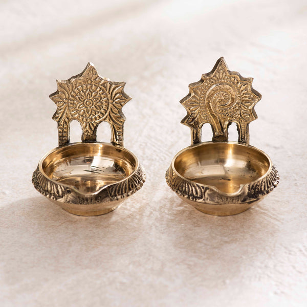 Brass Shankh Chakra Deep Pair [3 inch] - Darbar Craft