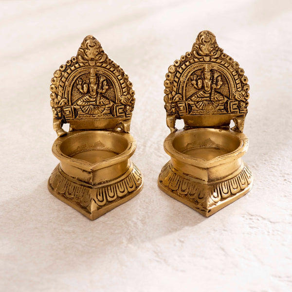 Brass Kamakshi Deepak Pair - 4 Inch - Darbar Craft