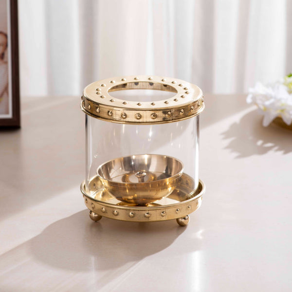Brass Akhand Diya With Borosil Glass - 5 Inch - Darbar Craft