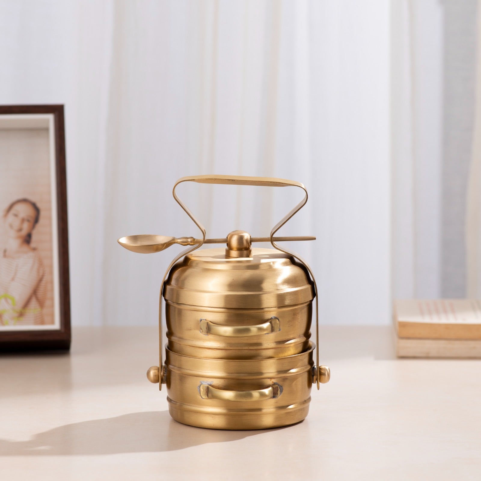 Handcrafted Brass Lunch Box - Two-Tier Traditional Tiffin Carrier ...