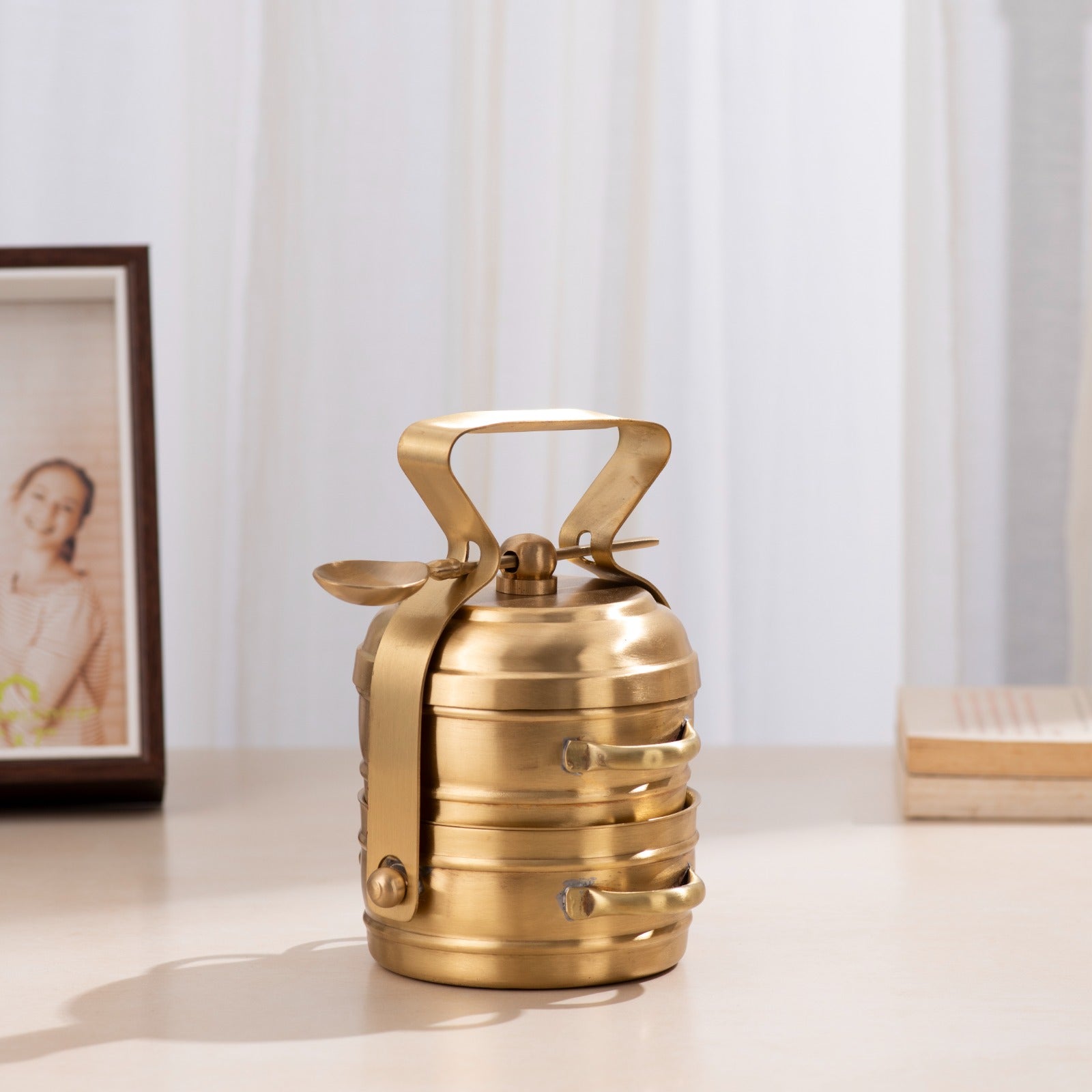 Handcrafted Brass Lunch Box - Two-Tier Traditional Tiffin Carrier ...