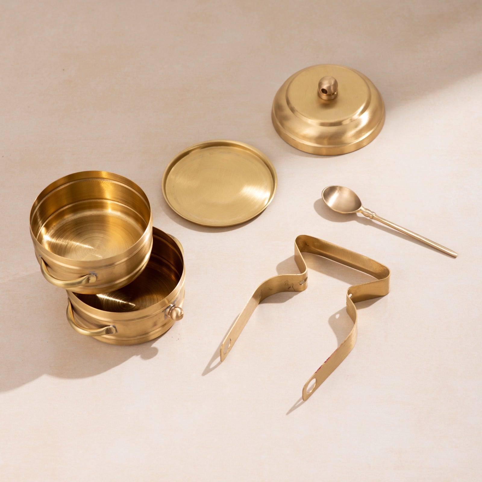 Handcrafted Brass Lunch Box - Two-Tier Traditional Tiffin Carrier ...