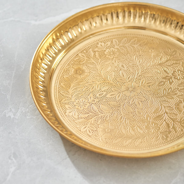 Antique Finish 6" Brass Bhog Plate for Home Mandir - Darbar Craft