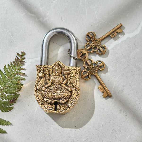 Divine Security: Hindu Lord God Brass Padlock - Brass Lock with Key ...