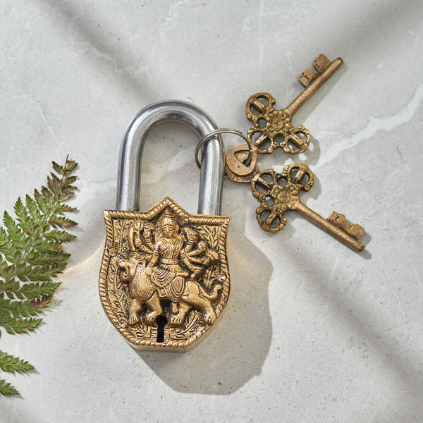 Divine Security: Hindu Lord God Brass Padlock - Brass Lock with Key ...