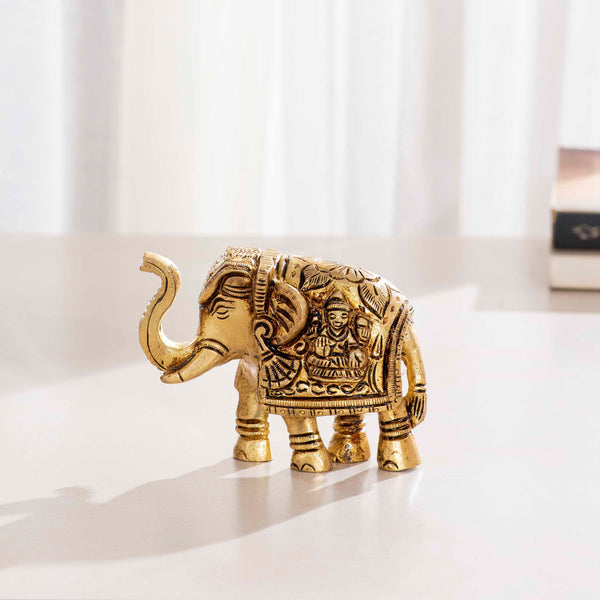 Brass Laxmi Ganesh Elephant Pair - 3 inch - Darbar Craft